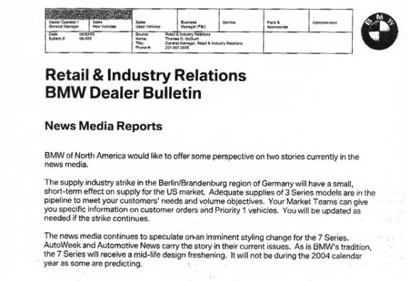 Confidential Official BMW memo on 7-series refresh - AutoSpies Auto News