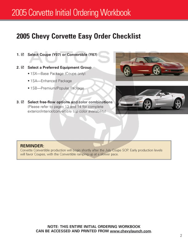 Hot! Official 2005 Corvette order guide - AutoSpies Auto News